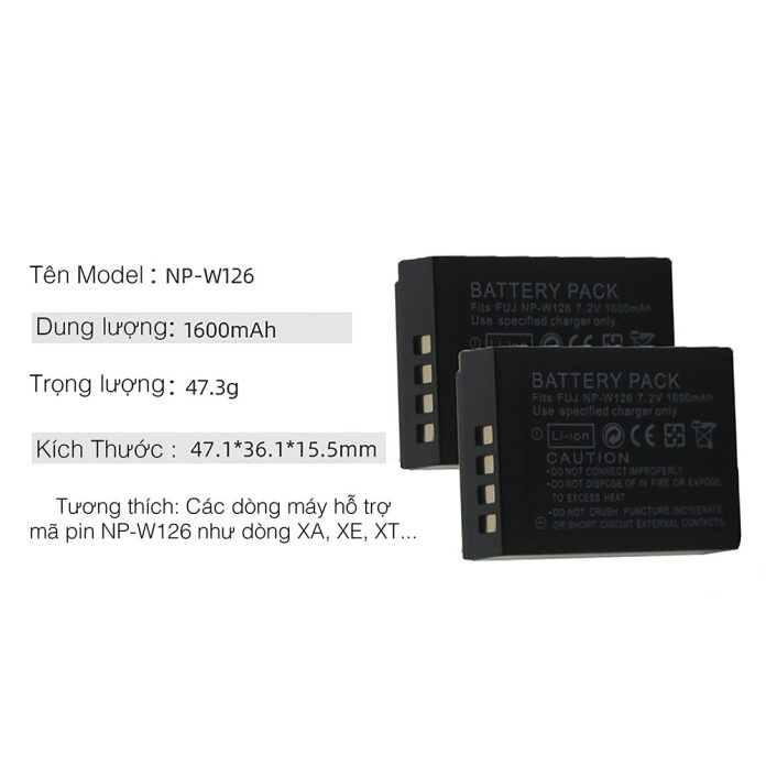 Pin NP-W126 cho máy ảnh Fujifilm dòng XT, XA, XE Series X-A3, X-E2 ...